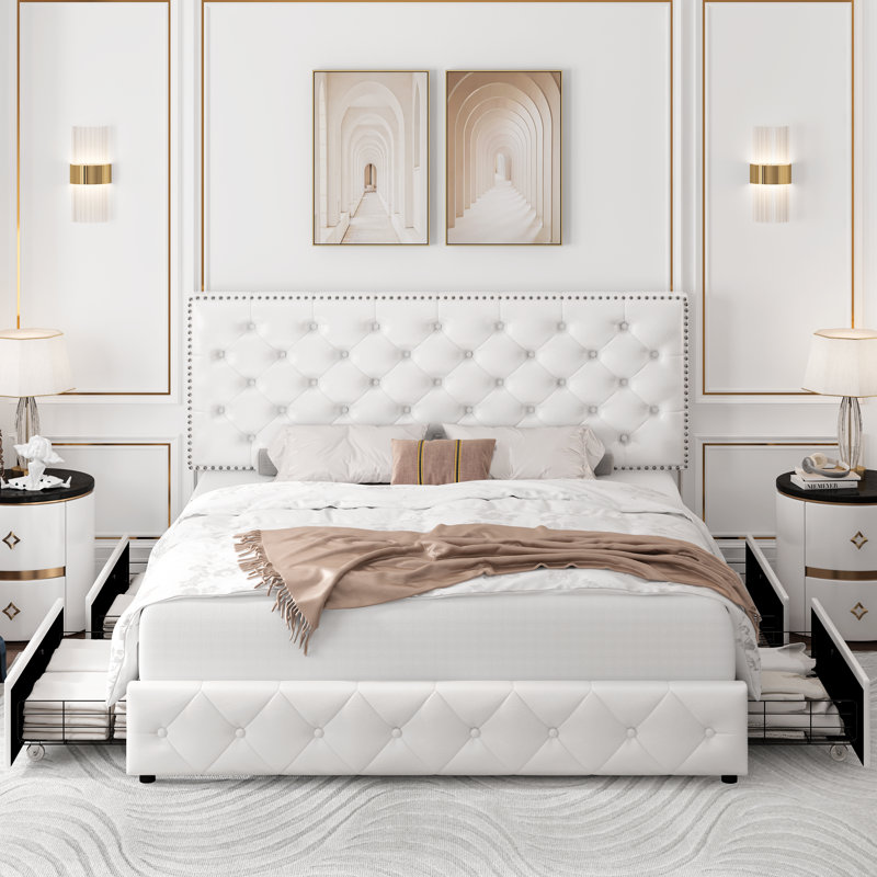 House of Hampton Erdmute Tufted Upholstered Platform Bed with Adjustable Headboard Reviews Wayfair
